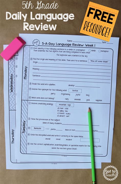 5th Grade Daily Language Spiral Review 2 Weeks Free Language Review