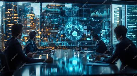 Business Meeting Global Data Analysis Digital Screen Premium Ai