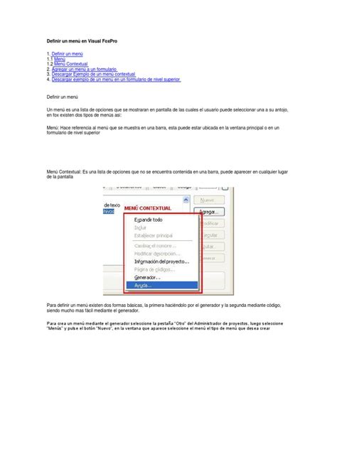 Definir Un Menú En Visual Foxpro Pdf Menú Computación Ventana Informática