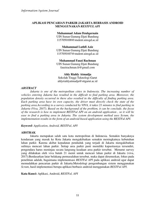 Pdf Aplikasi Pencarian Parkir Jakarta Berbasis Android Menggunakan Restful Api
