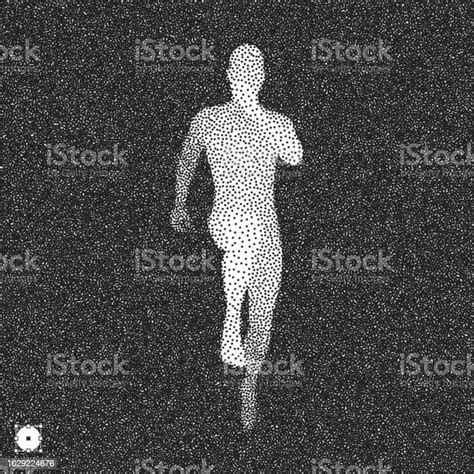 남자를 실행합니다 남자의 3 차원 모델입니다 흑인과 백인 낟 알 Dotwork 디자인입니다 점묘 벡터 일러스트입니다 1위에 대한