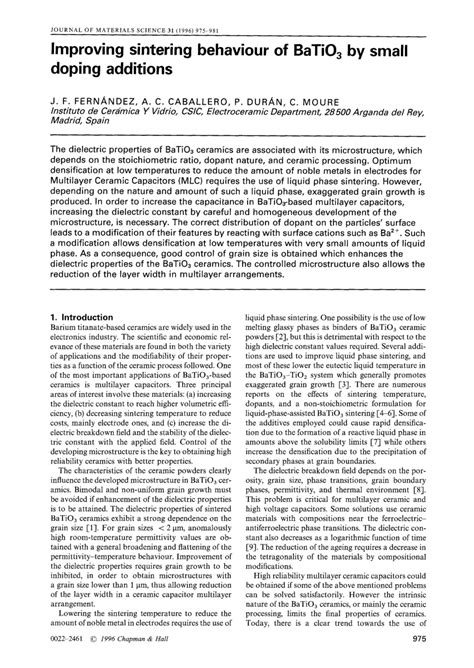 Pdf Improving Sintering Behavior Of Batio3 By Small Doping Additions