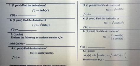 Solved 1 1 Point Find The Derivative Of 5 1 Point Find