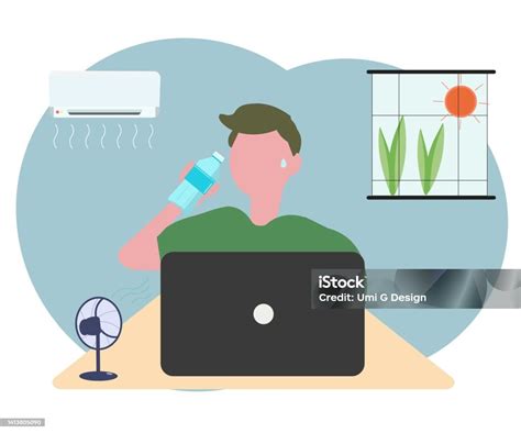 Working Man Drinking Water In The Hot Summer Stay Hydrated Stock