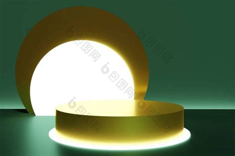 翡翠绿色背景上带有圆形灯和金圆的金色灯台图片 包图网企业站