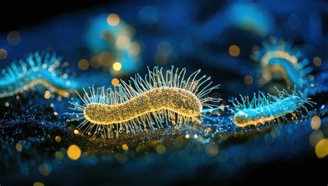 Microscopic View Of Glowing Koch S Bacillus Bacteria In Dark