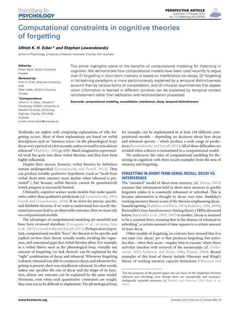 pdf computational constraints in cognitive theories of forgetting