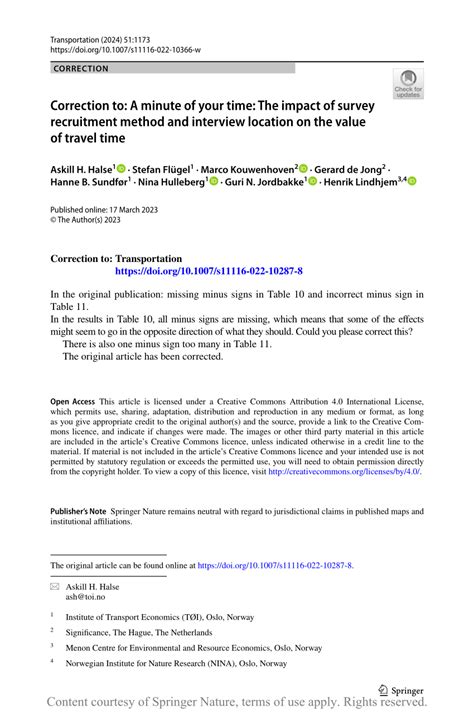 Pdf Correction To A Minute Of Your Time The Impact Of Survey