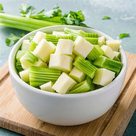 Premium Photo Fresh Chopped Celery Slices In White Bowl With Celery