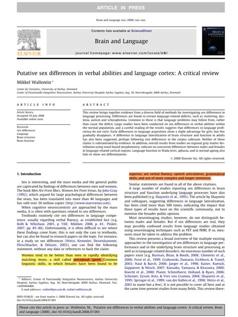Putative Sex Differences Pdf Lateralization Of Brain Function