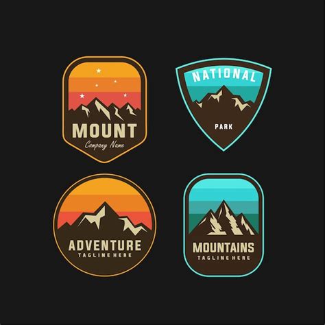 모험 야외 개념 배지 여름 캠핑 상징 산 여행 로고 세트 프리미엄 벡터