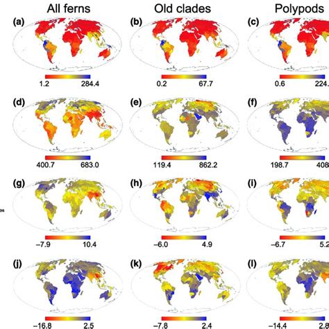 Maps Showing Geographic Patterns Of Species Density Sd A C Mean