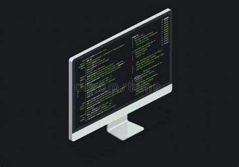 Coding On Computer Screen With Isometric Style And Dark Background Stock Illustration