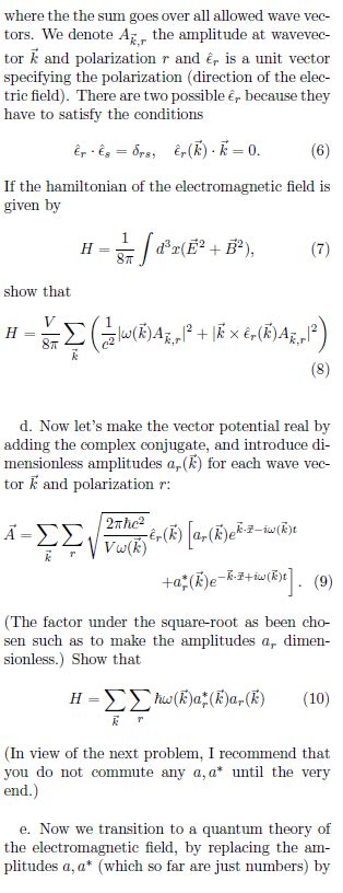 Solved 1 Second Quantization Of The Electromagnetic Field