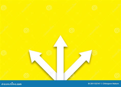 Three Way Direction White Paper Arrow Sign On Yellow Background
