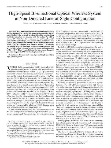 Pdf High Speed Bi Directional Optical Wireless System In Non Directed Line Of Sight Configuration