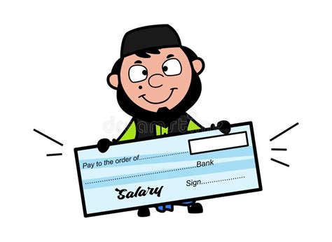 Cartoon Muslim Man Holding Paycheck Stock Illustration Illustration