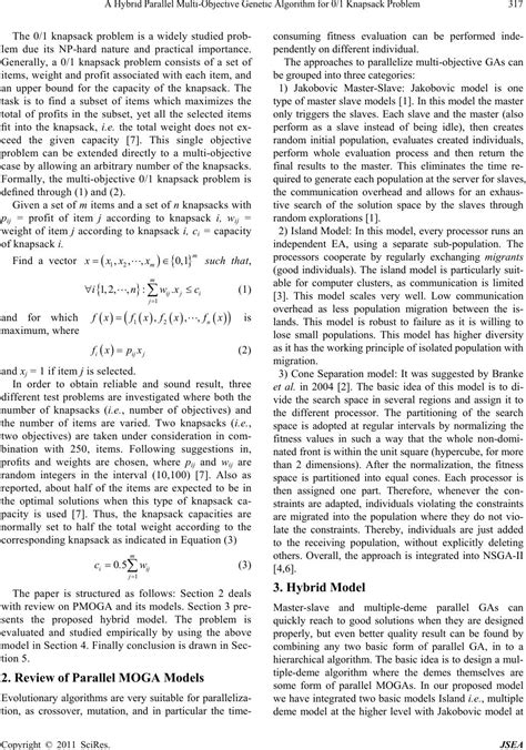 A Hybrid Parallel Multi Objective Genetic Algorithm For 01 Knapsack
