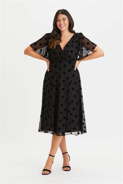 Victoria Black Velvet Flock Angel Sleeve Mesh Midi Dress Scarlett And Jo