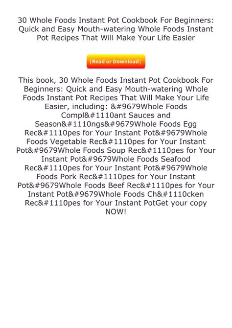 Ppt Pdf⚡ Read Online 30 Whole Foods Instant Pot Cookbook For Beginners Quick Powerpoint