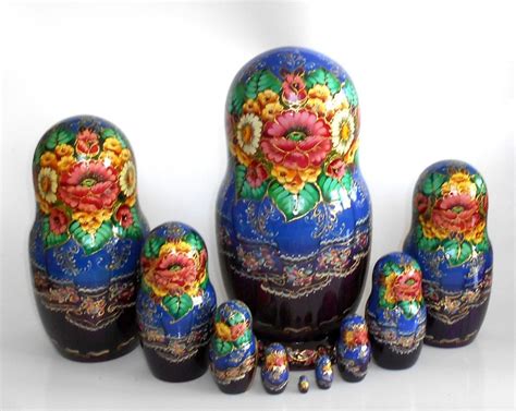 Snow Queen Fairy Tale Huge 10 Set In Blue Babushka Matryoshka Nesting