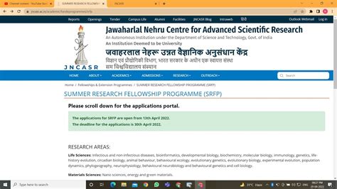 Summer Internship Jncasr 2022 Summer Research Fellowship Programme