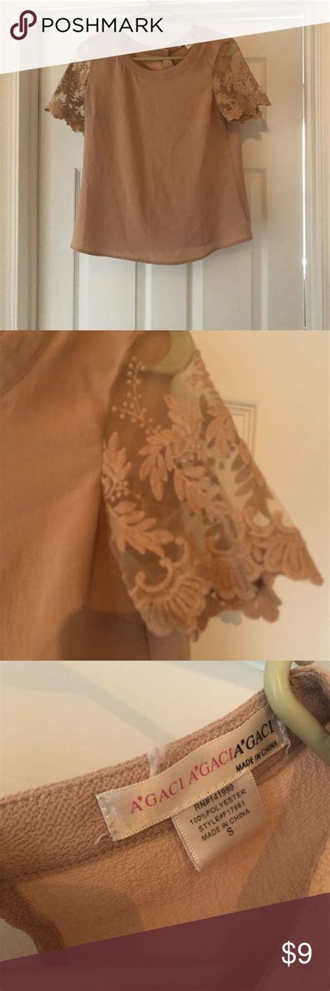Preowned Agaci Sz Small Nudetan Lace Sleeve Blouse