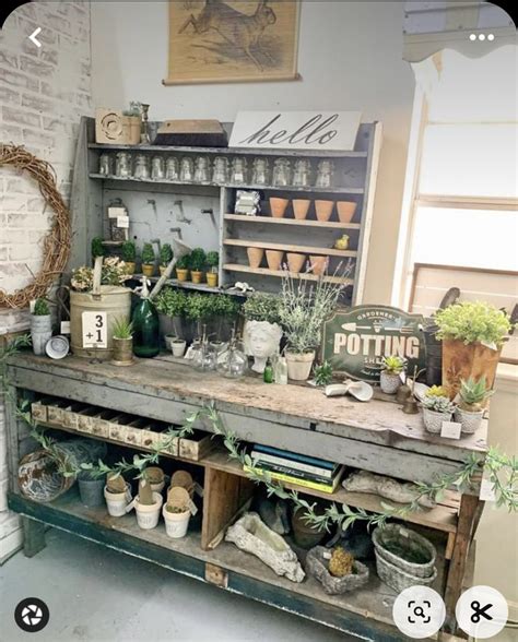 Rustic Garden Table With Potted Plants
