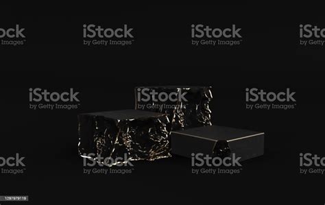 기하학적 모양의 3d 렌더링 스튜디오 바닥에 연단 플랫폼 쇼케이스 제품 프리젠 테이션을위한 바위 받침대 배경 조롱 최소한의