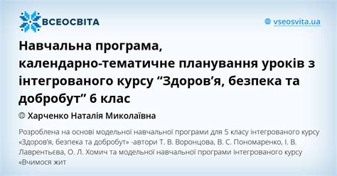 Навчальна програма календарно тематичне планування уроків з