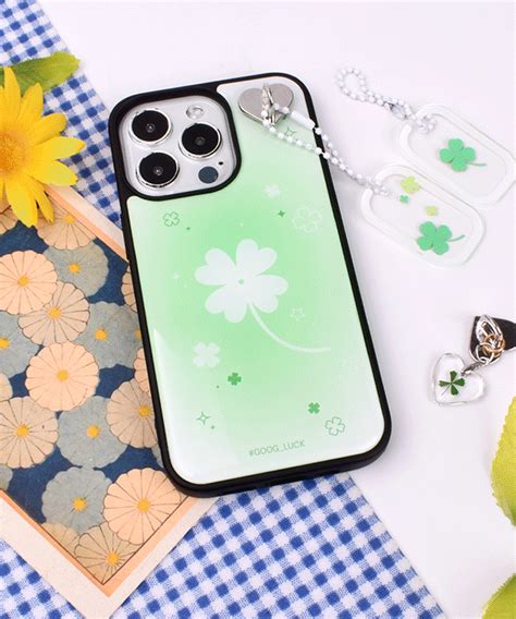 🍀행운 클로버 Glossy🍀 Lucky Clover 클로버 글로시 범퍼 폰케이스 키링 세트 Epoxy 아이폰 15 14 프로 맥스 갤럭시 S24 23 울트라 에이블리