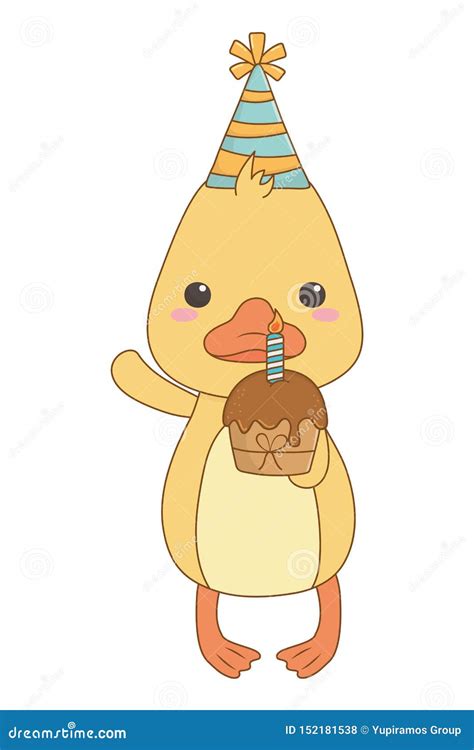 Duck Cartoon With Happy Birthday Icon Design Stock Vector
