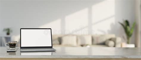 Workspace Tabletop With Laptop Mockup And Copy Space Over Blurred
