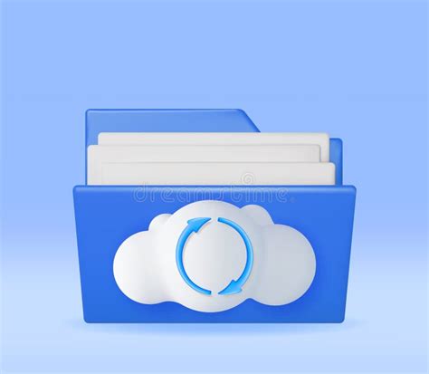 D Blue Folder In Clouds With File Sync Icon Stock Vector