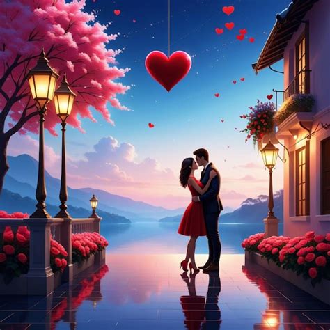 Happy Valentine Day Red Roses Expression Of Love Couple Holding Bright Red Rose In Hands