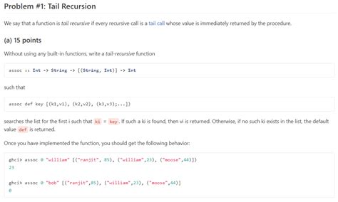 Problem 1 Tail Recursion We Say That A Function Is