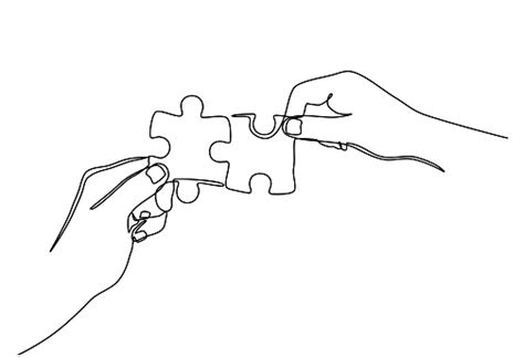 비즈니스 팀워크와 퍼즐과의 통합의 개념 두 퍼즐 조각을 해결하는 손 동업에 대한 스톡 벡터 아트 및 기타 이미지 동업 한붓그리기 전략 Istock