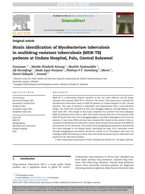 Pdf Strain Identification Of Mycobacterium Tuberculosis In Multidrug