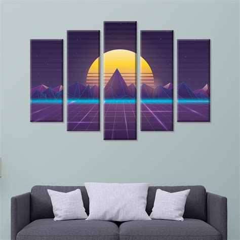 Картина пано за стена Mega Vibe от 5 части Фон стил 80те 200x133 Cm