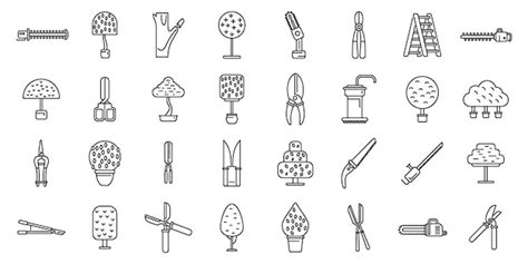 Premium Vector Tree Trimming Icons Set Outline Vector Chainsaw Tree