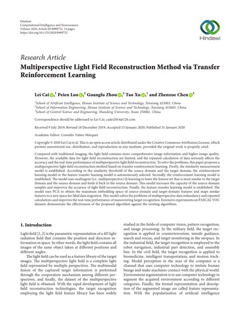 Pdf Multiperspective Light Field Reconstruction Method Via Transfer Reinforcement Learning