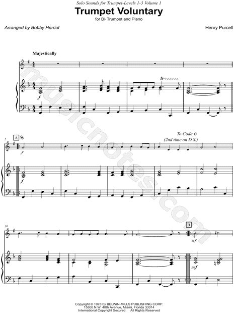 Jeremiah Clarke Trumpet Voluntary Trumpet And Piano Sheet Music In F