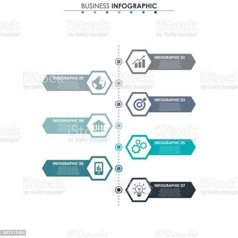 비즈니스 데이터 차트입니다 그래프 7 단계 전략 옵션 부품 또는 프로세스 다이어그램의 추상 요소 프레 젠 테이 션에 대 한 벡터