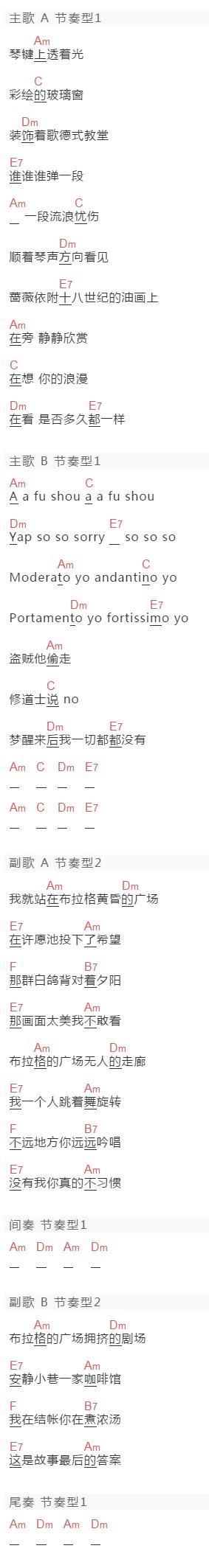 布拉格广场吉他谱c调扫弦版六线谱 蔡依林周杰伦演唱版简谱 乐谱cn