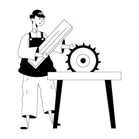Ein Zimmermann Schneidet Holz Mit Einer Elektrischen Säge Premium Vektor