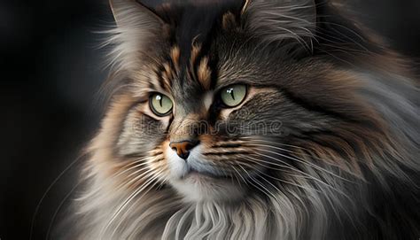 Portrait Of A Beautiful Long Haired Cat Of Siberian Breed Stock
