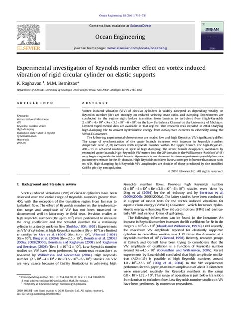 Pdf Experimental Investigation Of Reynolds Number Effect On Vortex