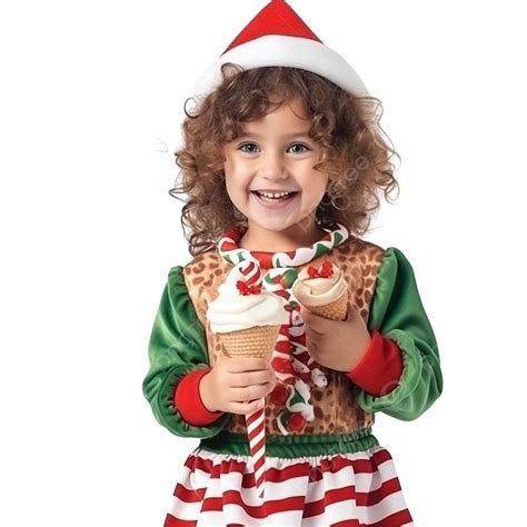 고립 된 크리스마스 의상을 입고 쾌활한 어린 소녀 크리스마스 캔디 콘 캔디 먹기 어린 소녀 웃는 아이들 Png 일러스트 및 이미지 에 대한 무료 다운로드 Pngtree