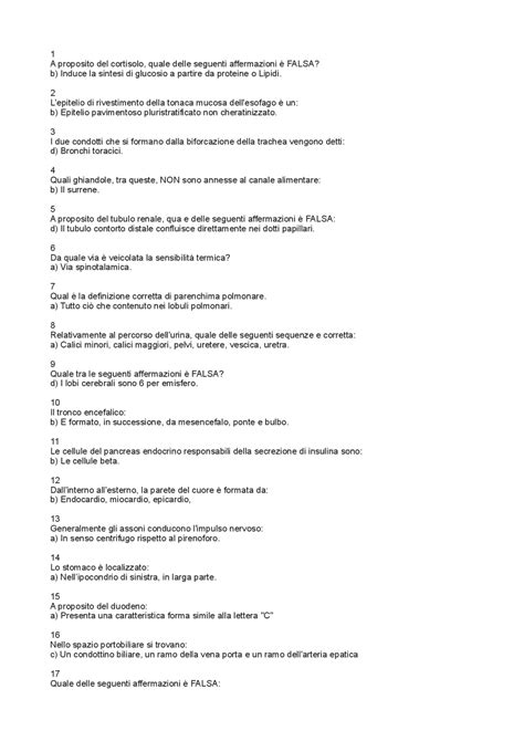 Paniere Domande Esame Anatomia Umana Prove Desame Di Anatomia Docsity