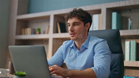 Smiling Worker Finishing Project Task Closeup Satisfied Student Closing Laptop Stock Image
